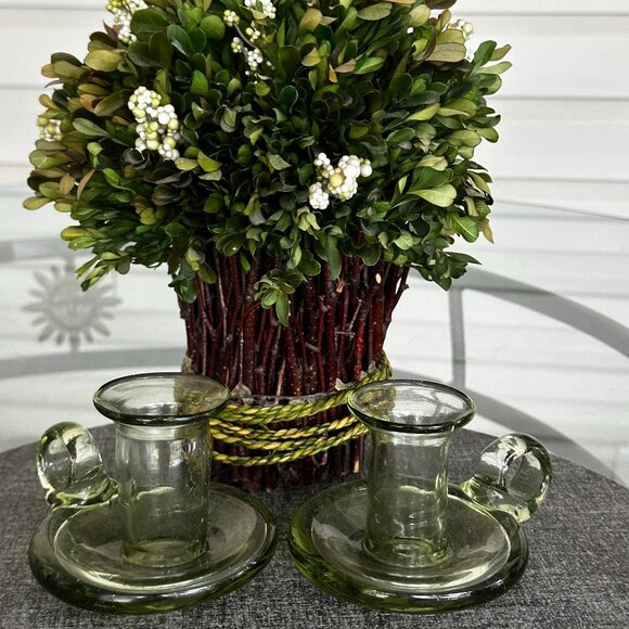 Accents | Vintage Hand Blown Clear Colonial Green Glass Candlestick ...